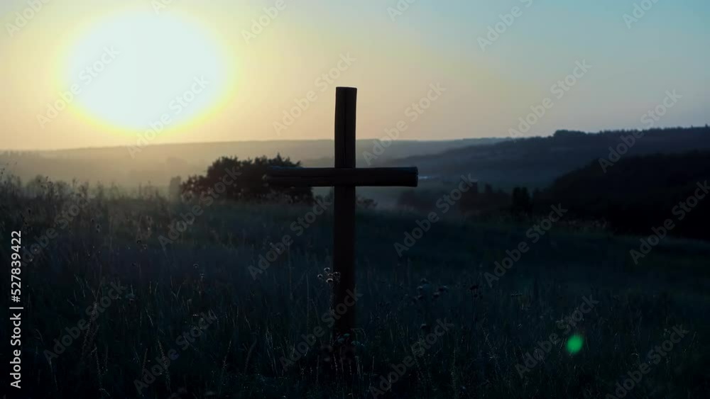 Summit Cross At Sunrise Mountain. Cathodic Religion Symbol. Christian ...