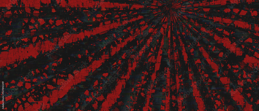 Pop art comic book or cartoon strip damaged red and grey radial cover ...