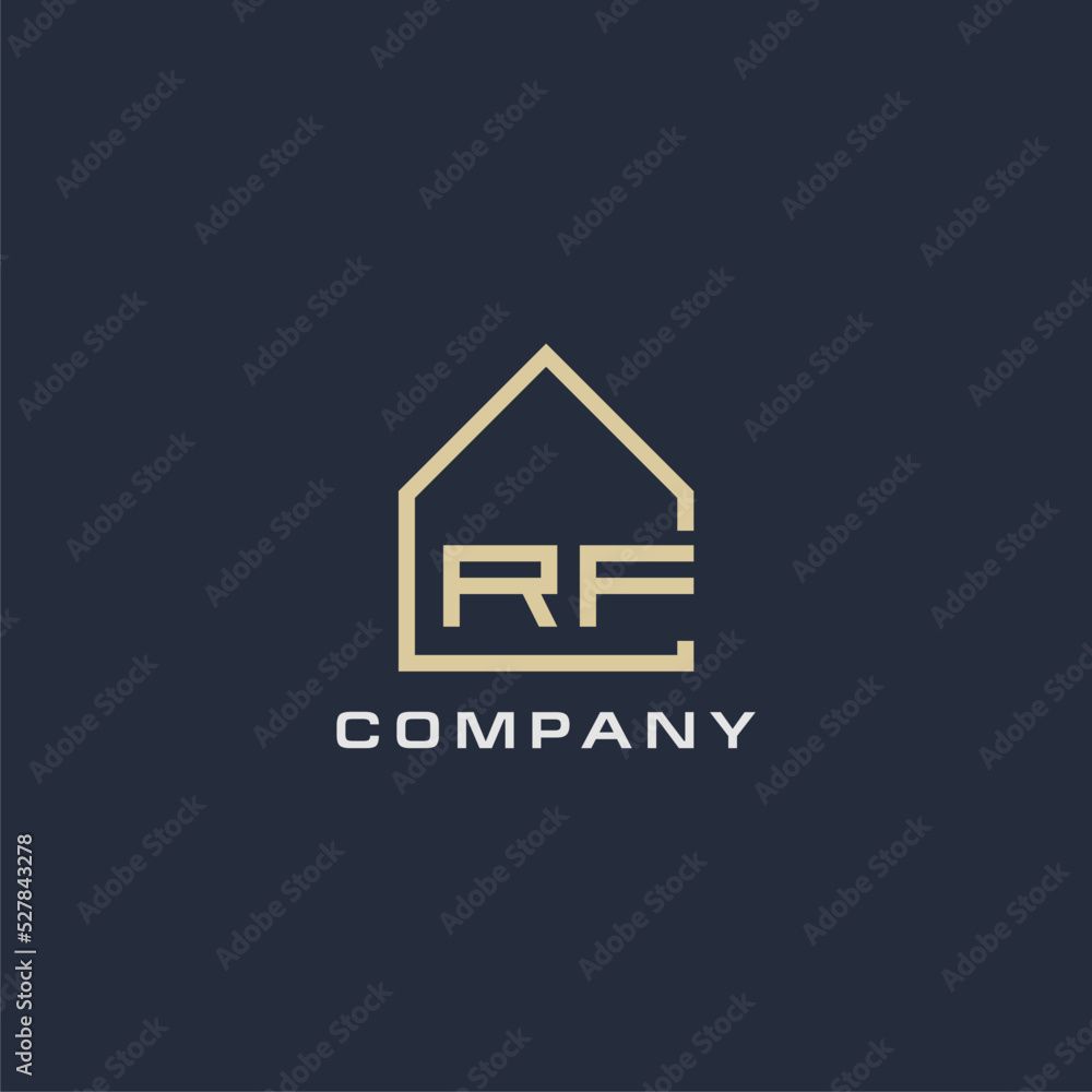 Initial letter RF real estate logo with simple roof style design ideas ...