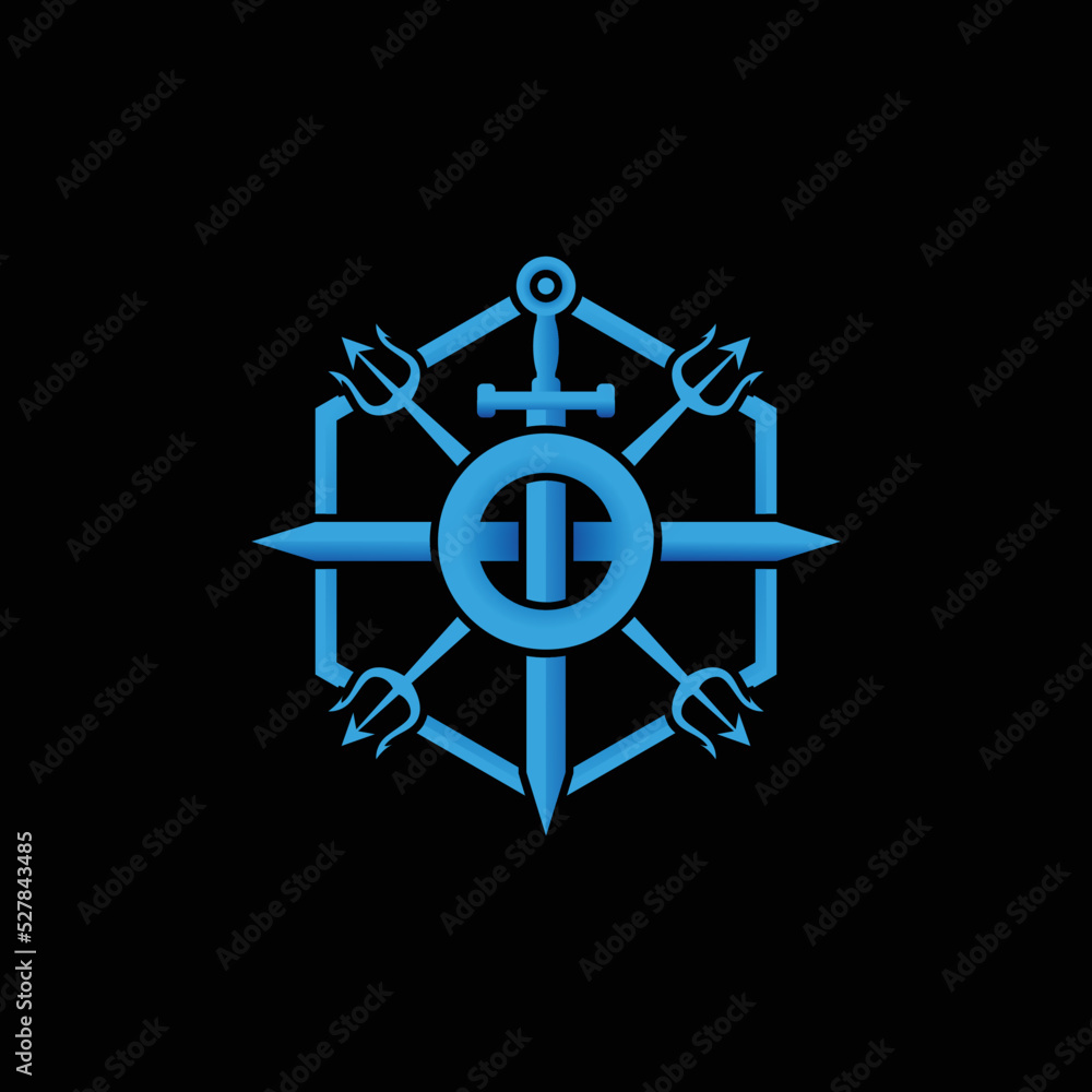 Vector graphics of trident and hexagon sword emblem logo in modern ...