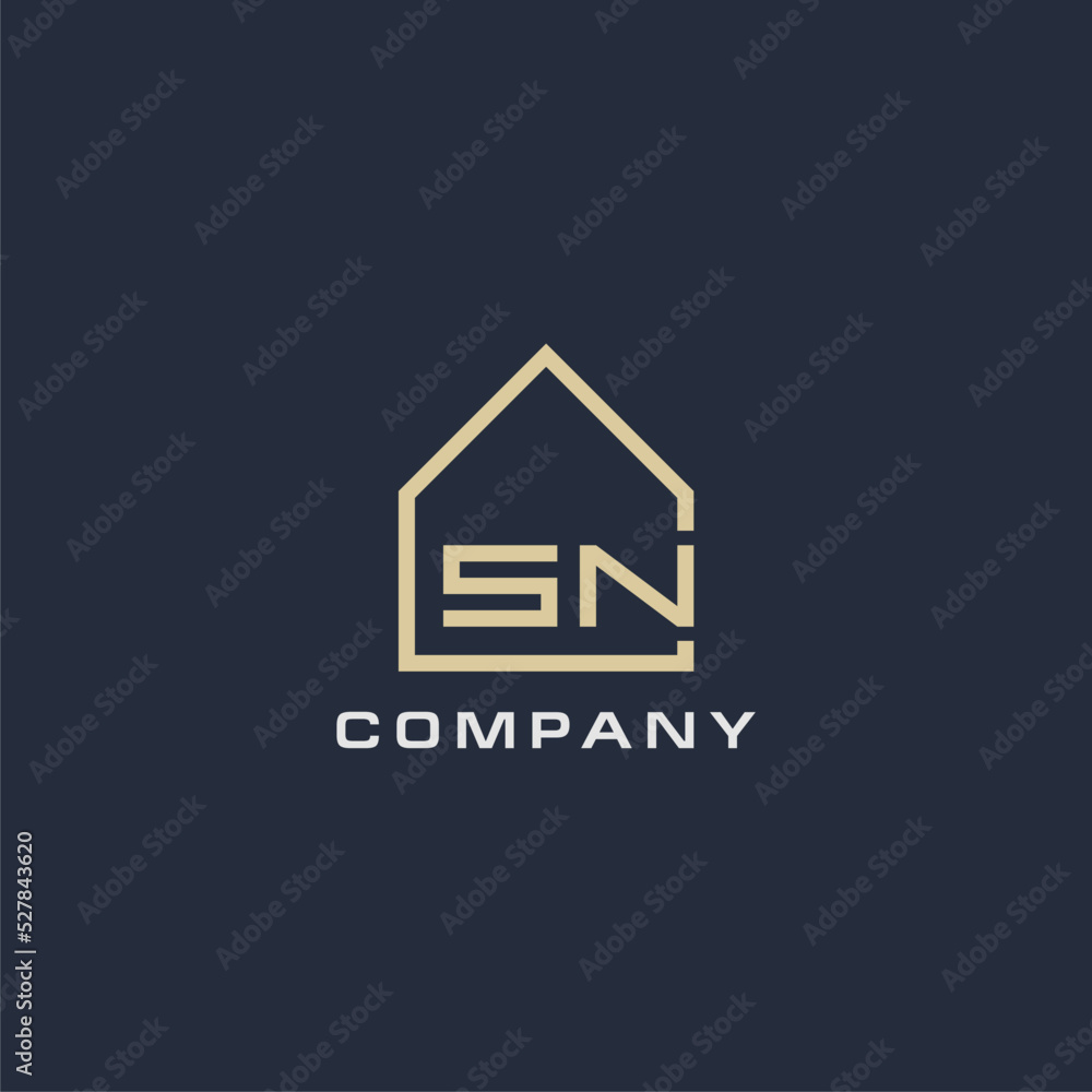 Initial letter SN real estate logo with simple roof style design ideas ...