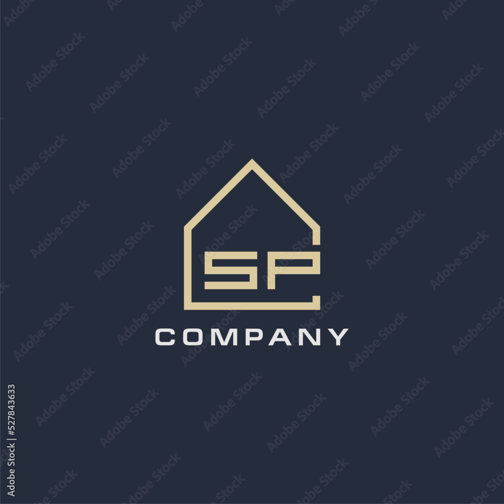 Initial letter SP real estate logo with simple roof style design ideas ...