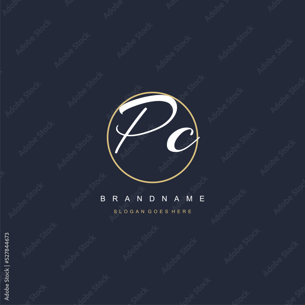 Initial letter PC logo monogram feminine style with circle line design ...