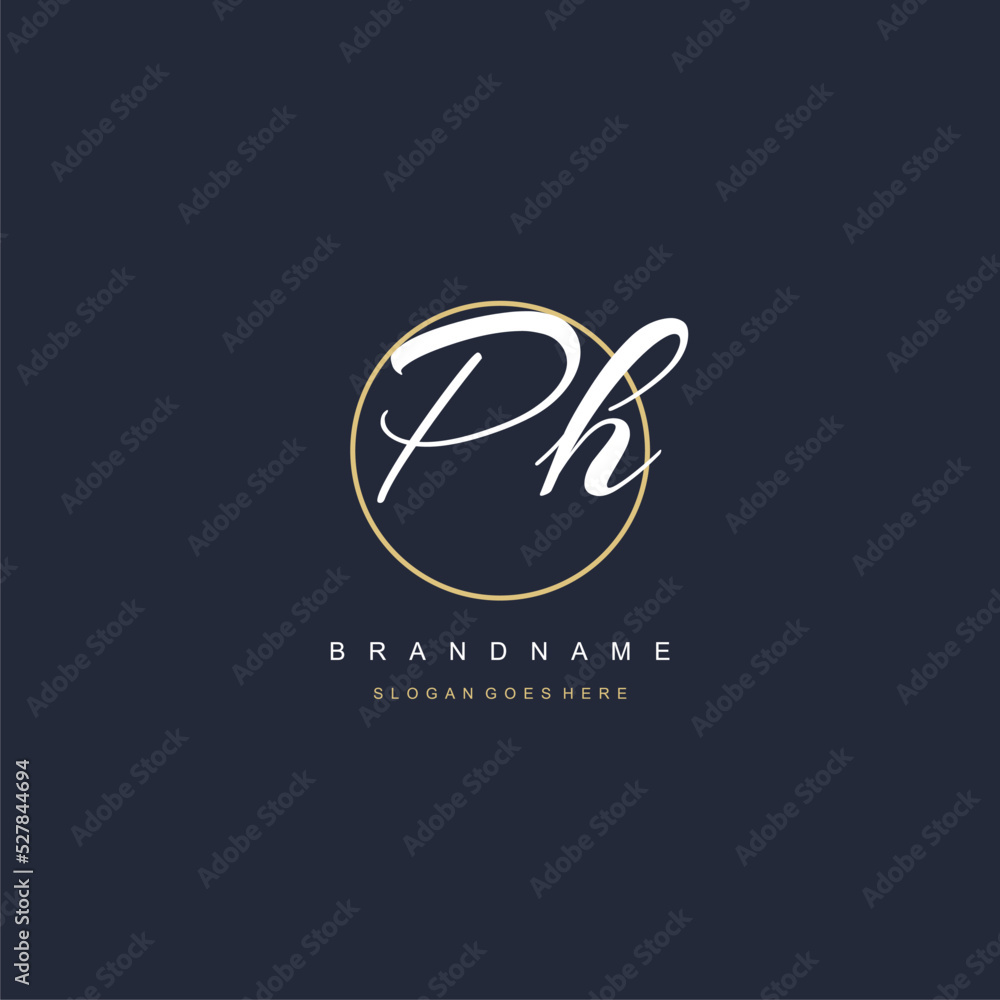 Initial letter PH logo monogram feminine style with circle line design ...