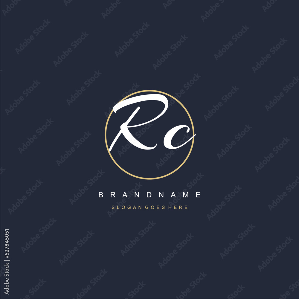 Initial letter RC logo monogram feminine style with circle line design ...