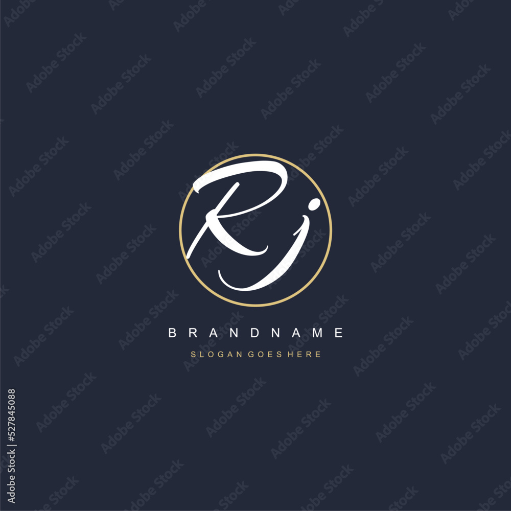 Initial letter RJ logo monogram feminine style with circle line design ...