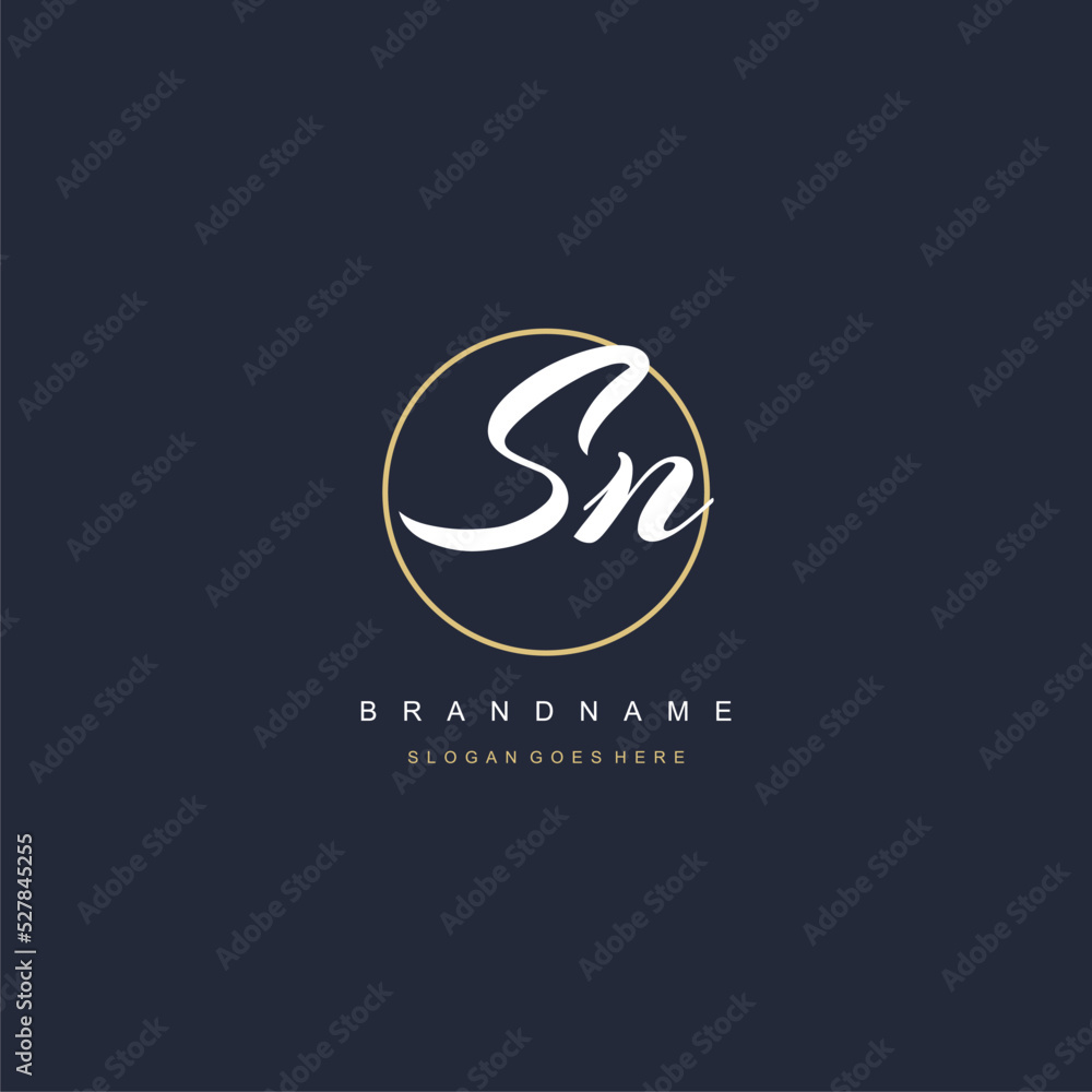 Initial letter SN logo monogram feminine style with circle line design ...