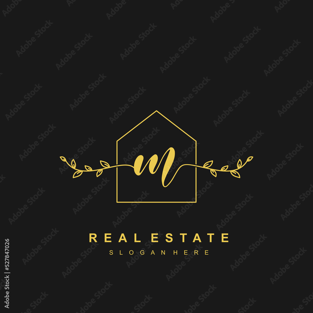 letter M handwritten Real estate logo concept. Feminine style ...