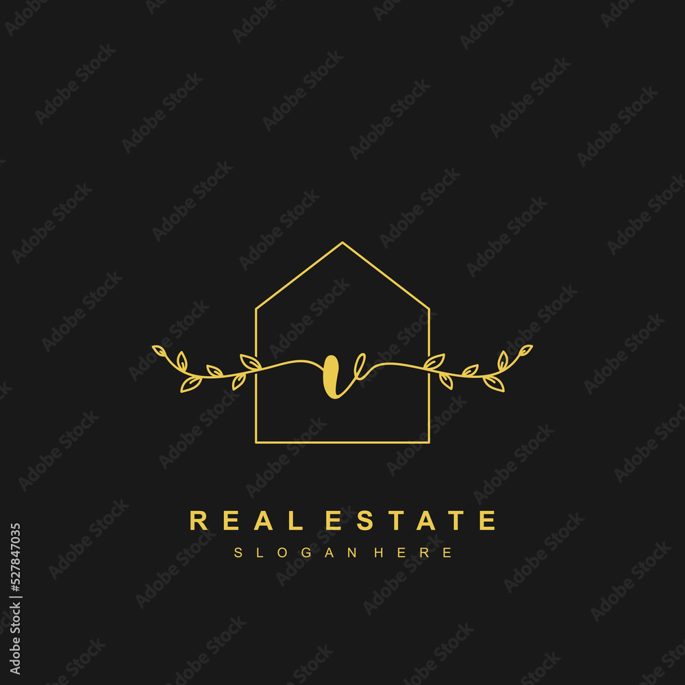 letter V handwritten Real estate logo concept. Feminine style ...