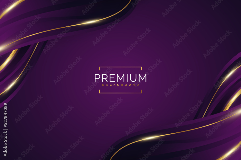 Luxury Purple and Gold Background with Golden Lines and Paper Cut Style ...