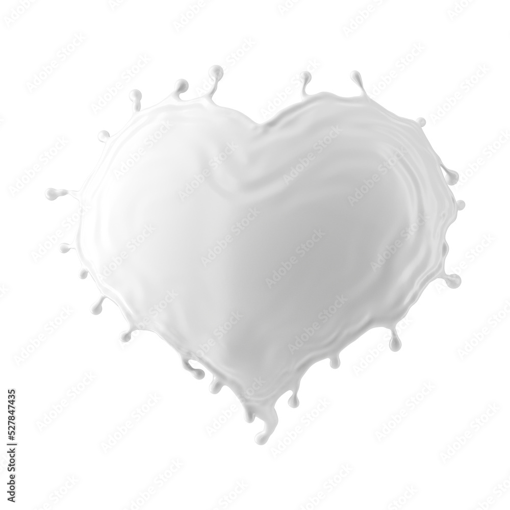 3d illustration, heart shape milk splash, Valentines day romantic ...