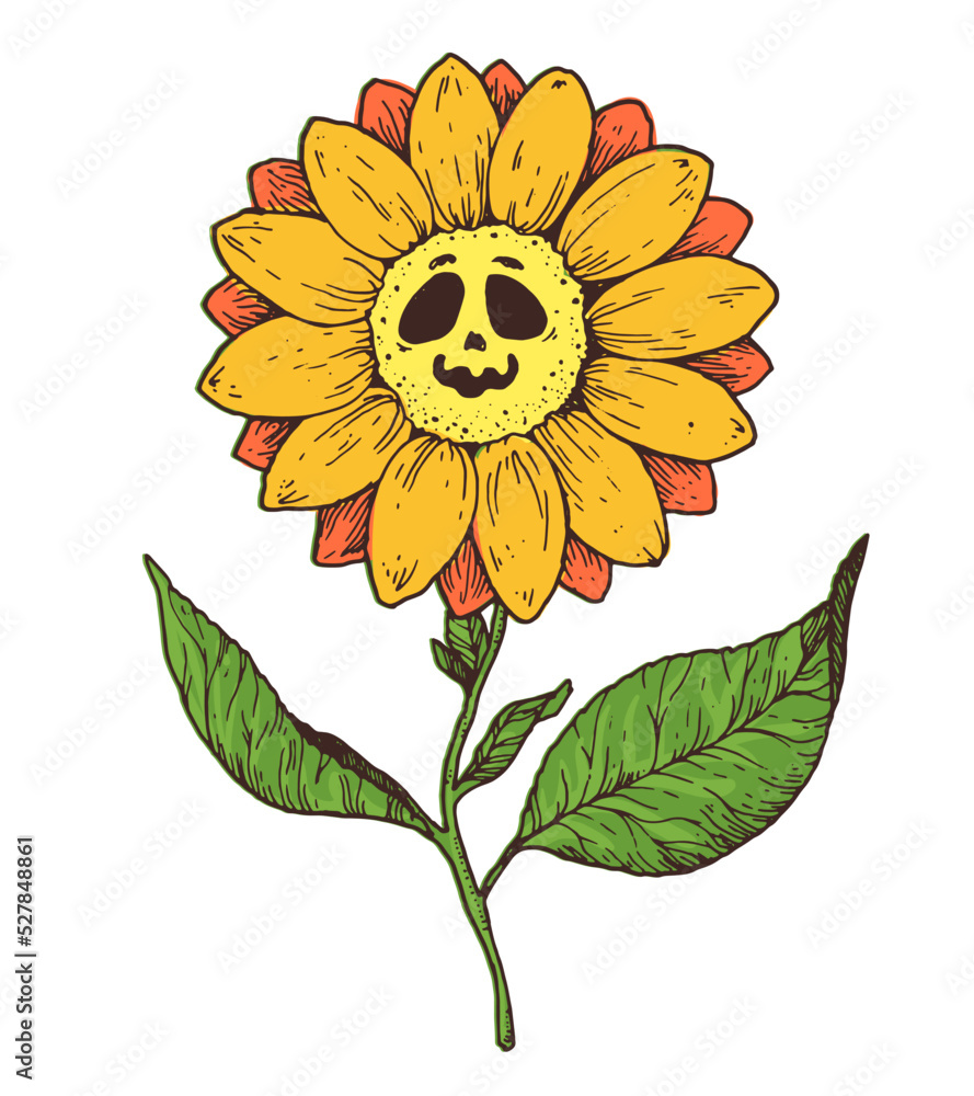 Dead flower. Cartoon style. Hand drawn vector illustration. Stock ...