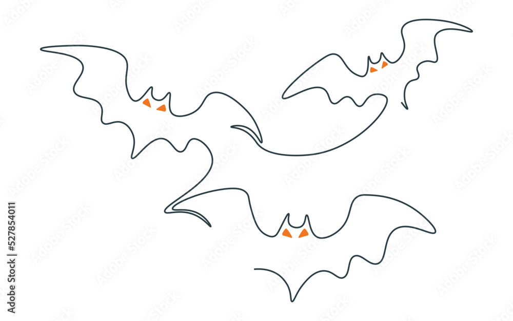 Bats in single line. Drawing for halloween with one continuous line ...