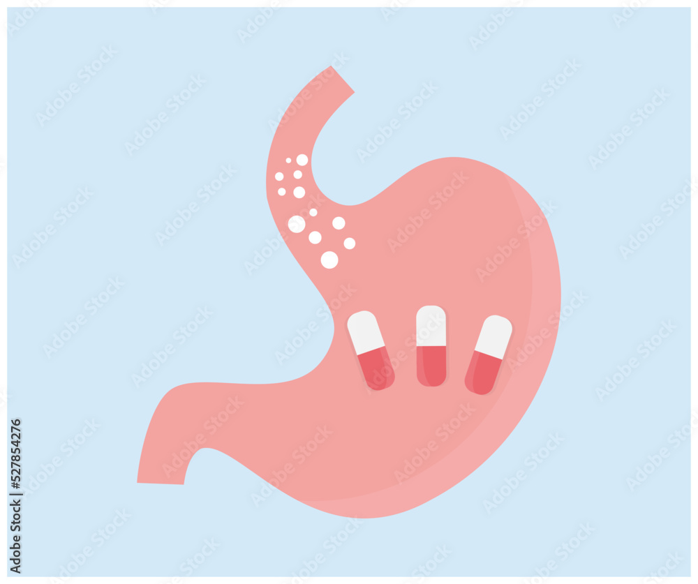 Stomach with pills logo design. Human stomach close up. Organ anatomy ...