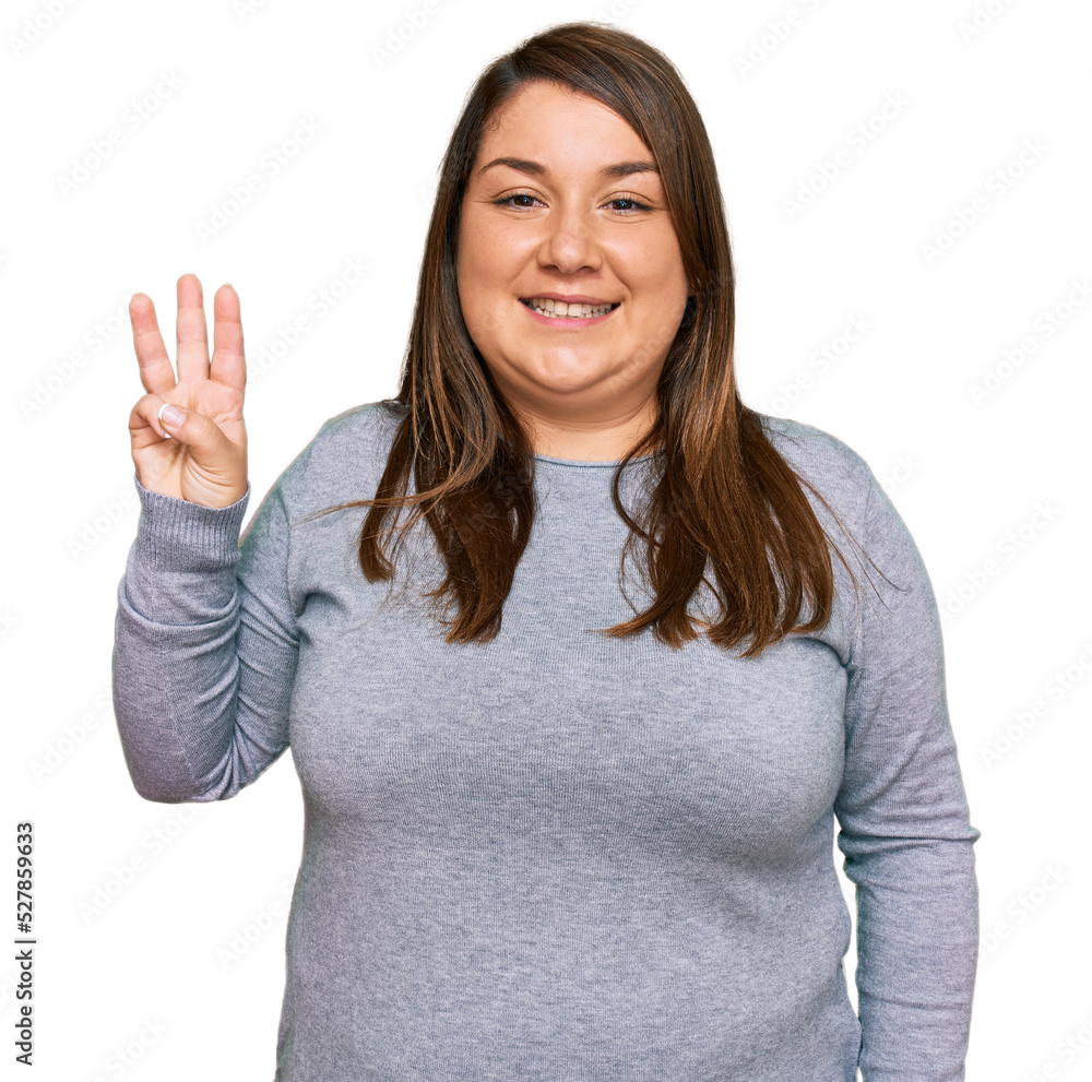 Beautiful Brunette Plus Size Woman Wearing Casual Clothes Showing And