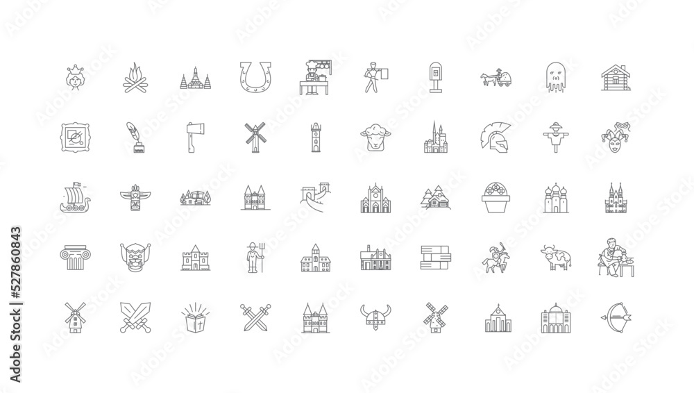Medieval ideas, linear icons, line signs set, vector collection Stock ...