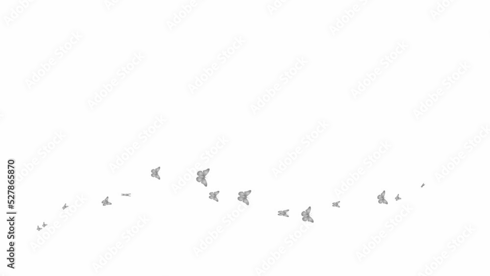 Animated silver butterflies fly from left to right. A wave of ...