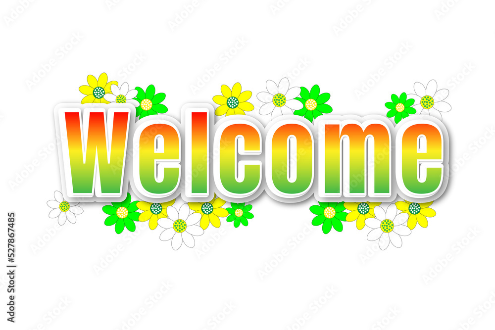 welcome 3D text effect PNG transparent background with flower ornament ...