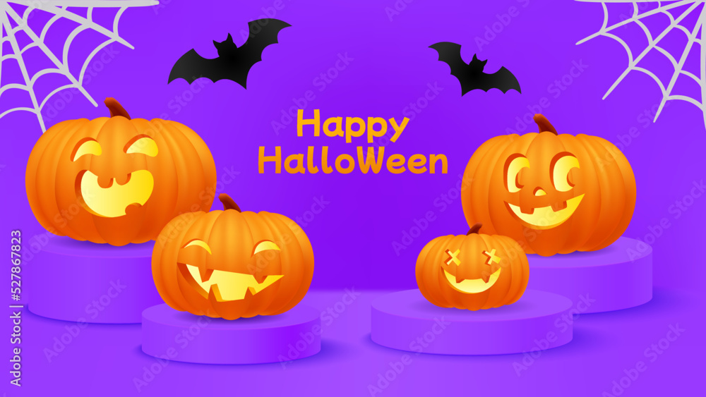 Happy Halloween purple banner, template or party invitation background ...