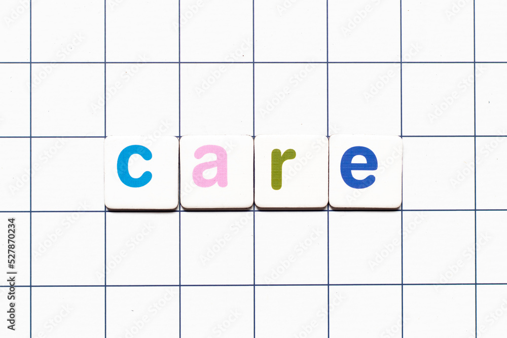 Colorful tile letter in word care on white grid background Stock Photo ...