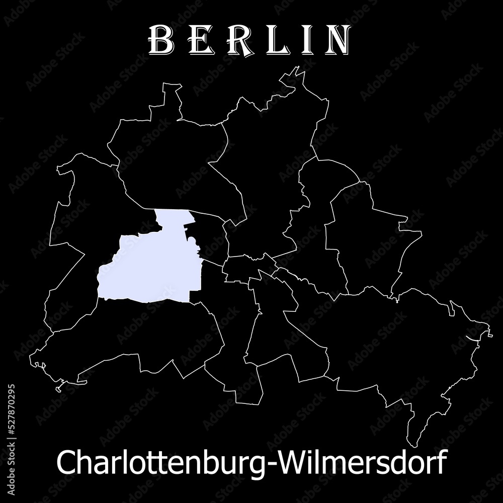 Charlottenburg-Wilmersdorf districts Berlin Germany map black and white ...