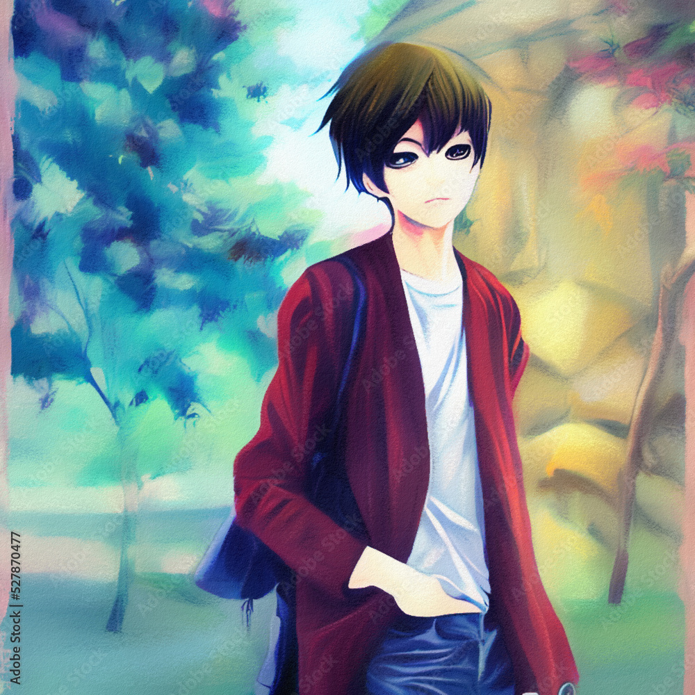 stylish anime boy. oil painting illustration Stock Illustration | Adobe ...