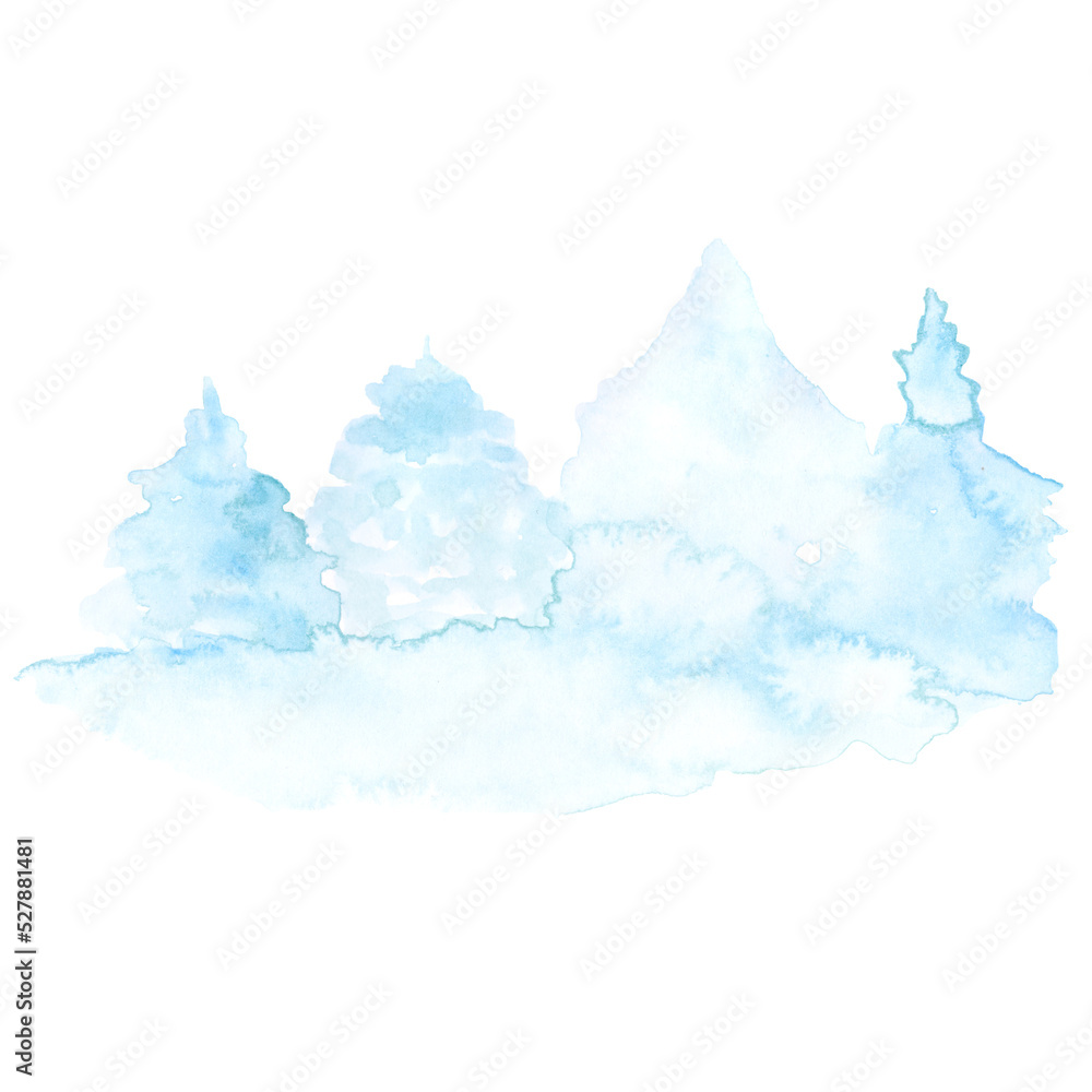 Watercolor foggy trees landscape isolated on a transparent background ...