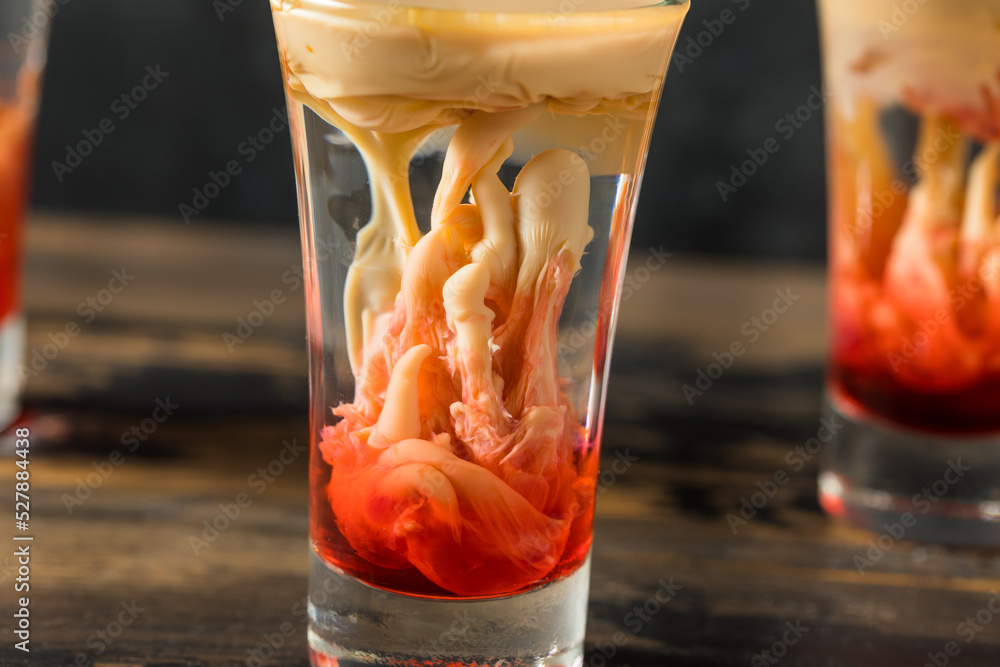 Boozy Halloween Brain Hemorrhage Shot Cocktail Stock Photo | Adobe Stock