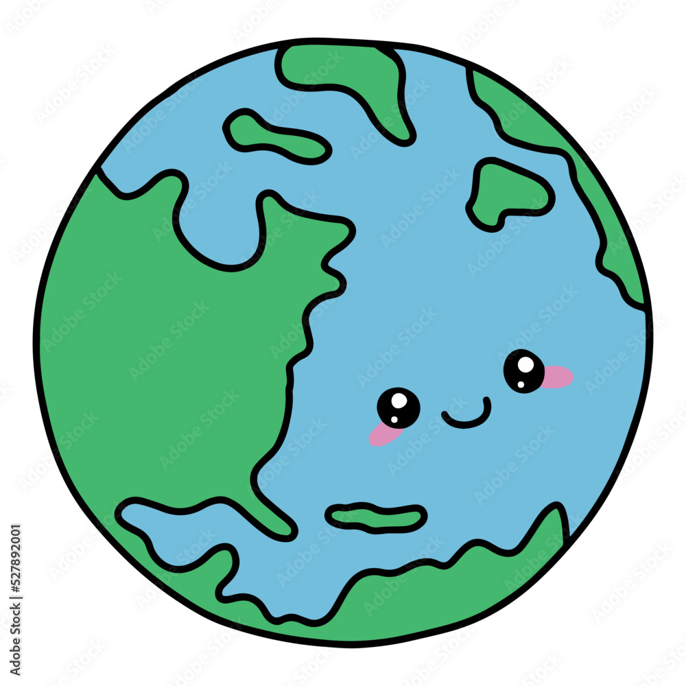 Kawaii Earth Illustration Vector Cute Earth Day Face World Globe Stock ...