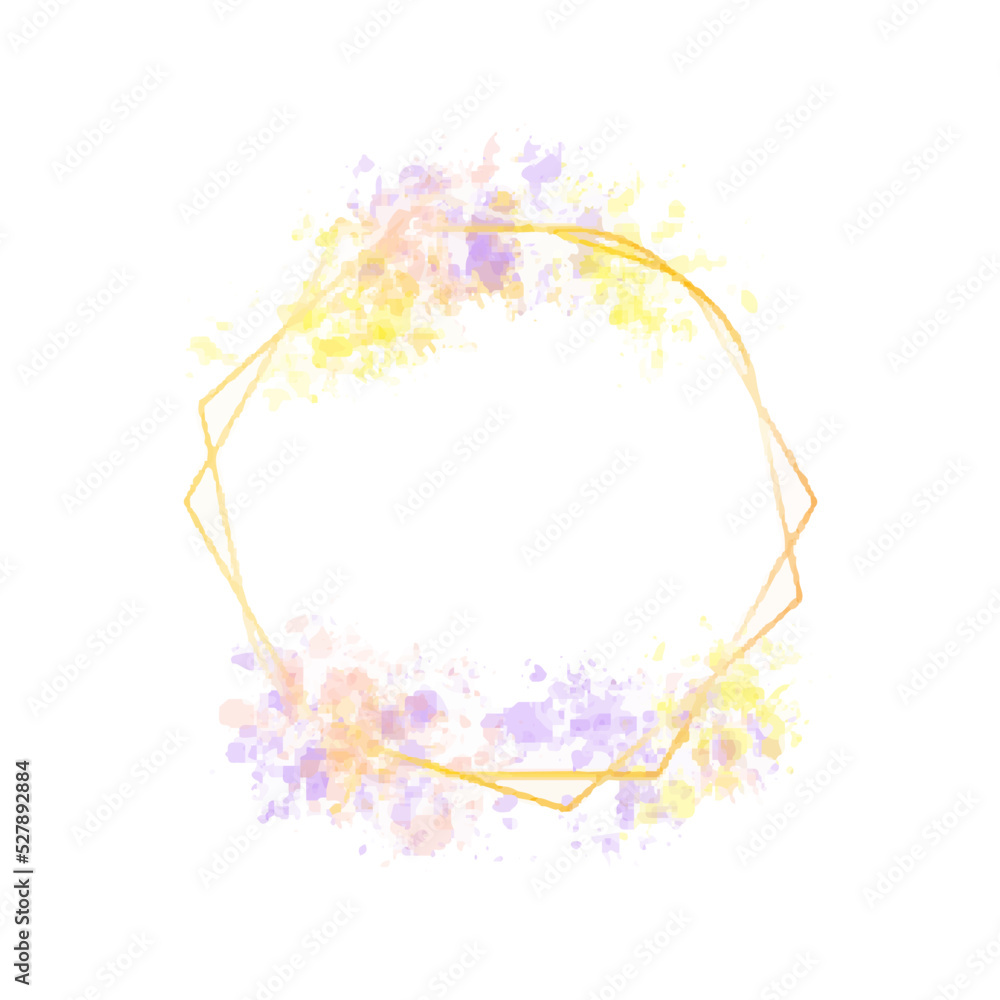 Watercolor splash with golden luxury geometric frames, luxury gold ...