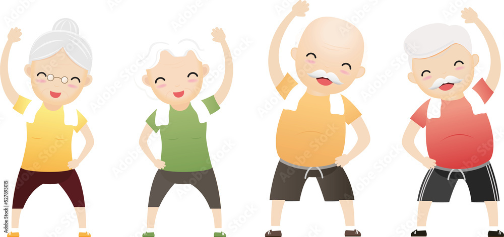 Elderly people exercising. Active healthy workout aged people ...