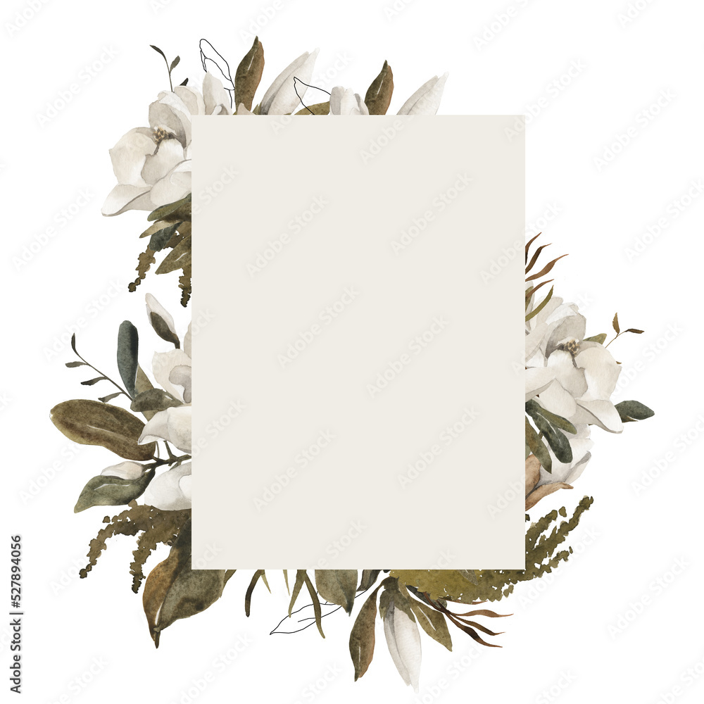 Sheet of paper with flowers. Rectangular frame with watercolour ...