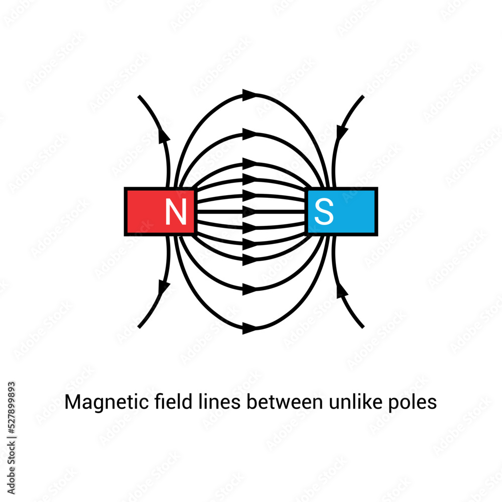 Magnetic field lines between unlike poles Stock Vector | Adobe Stock
