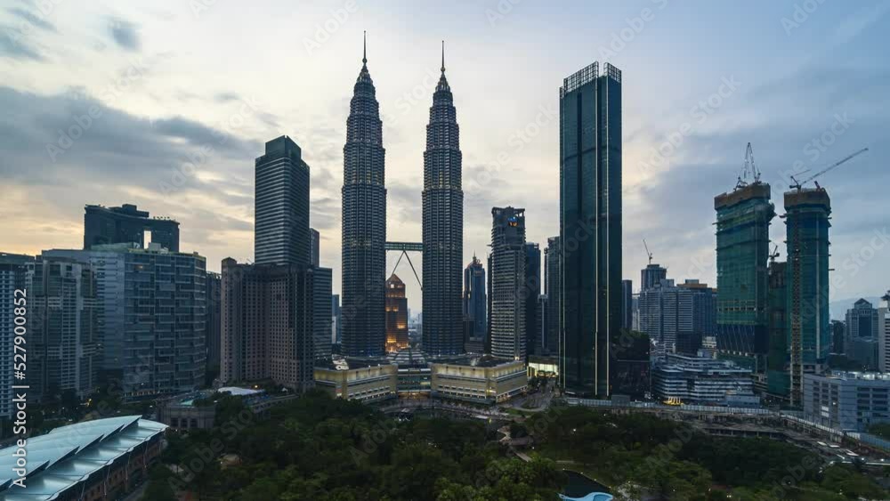 Time-lapse 4k UHD footage of Petronas KLCC Twin Tower building with the ...