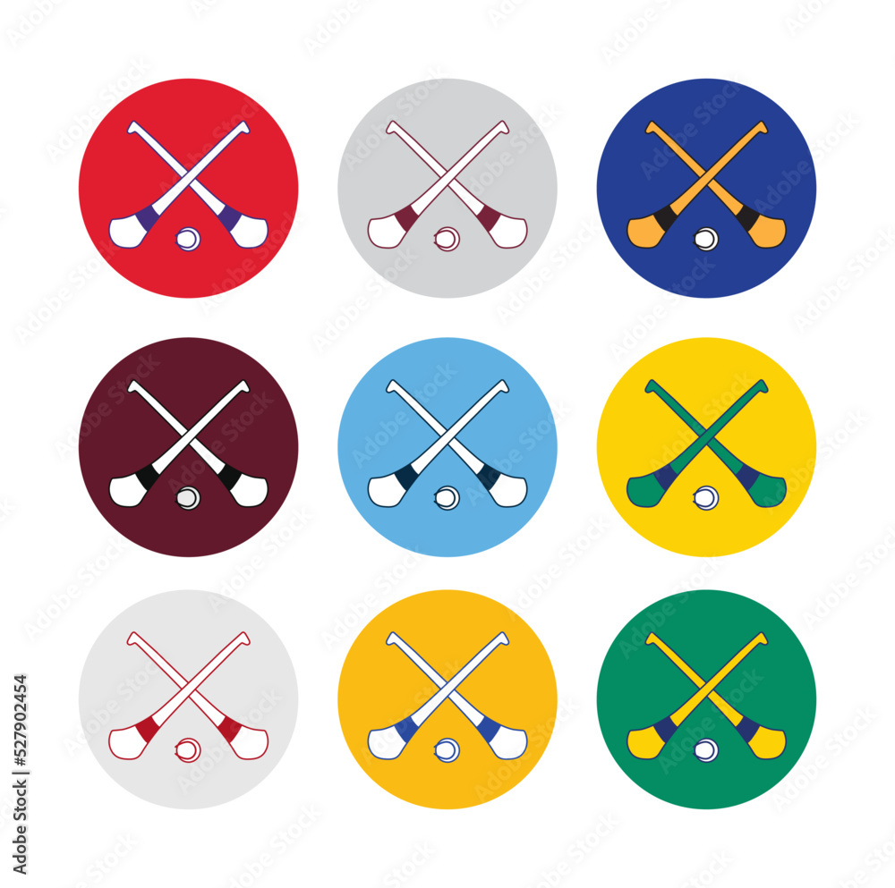 Hurl and Sliotar logo for Hurling team. Colours represent different ...