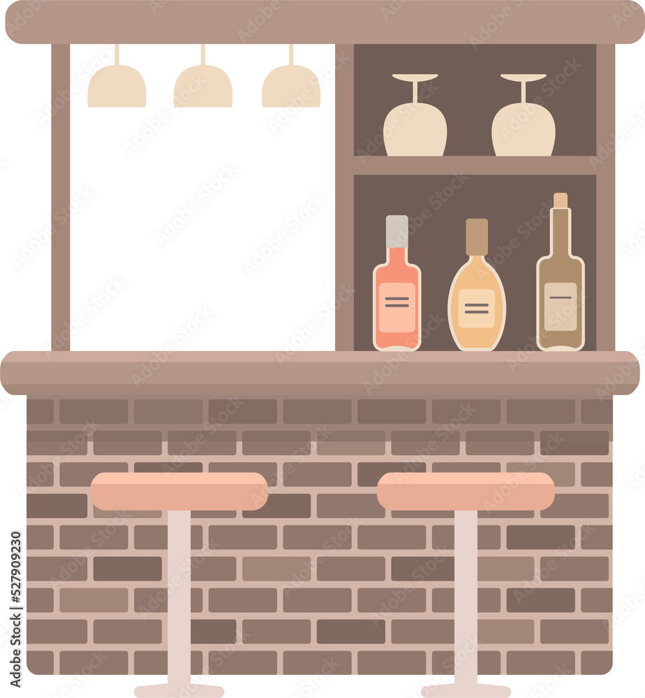 Bar counter with bottles of alcohol on white background. Interior ...