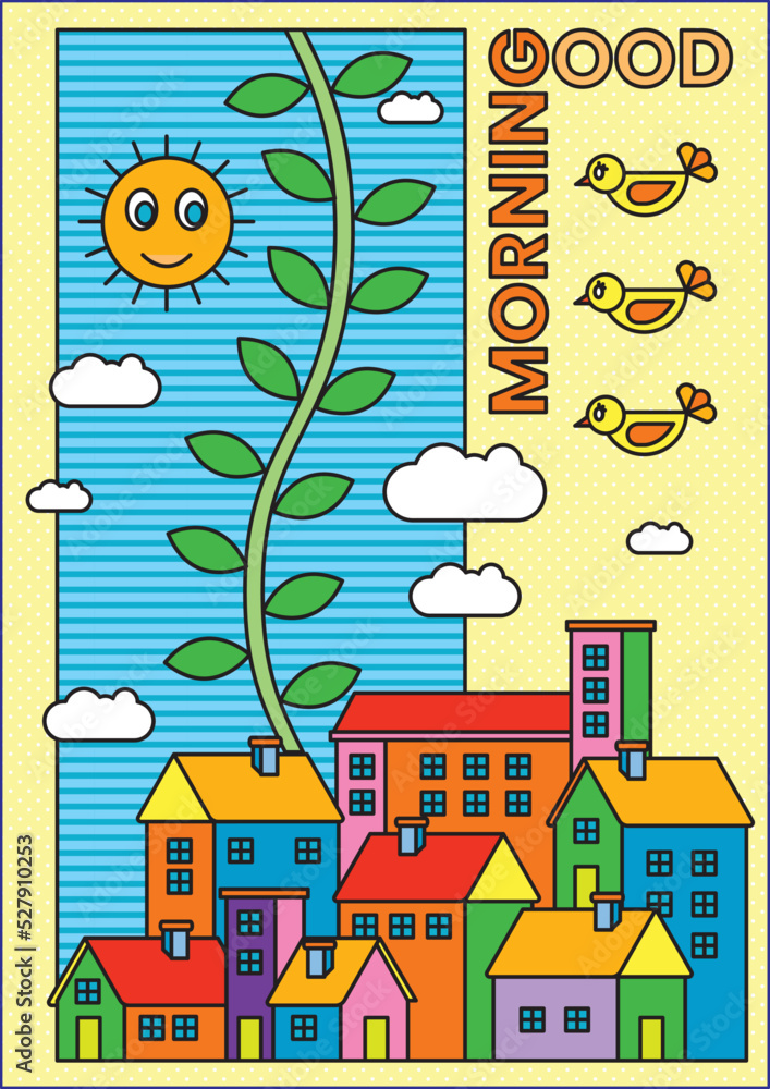 Vector illustration for cityscape scene colorful outlines, Bold simple ...