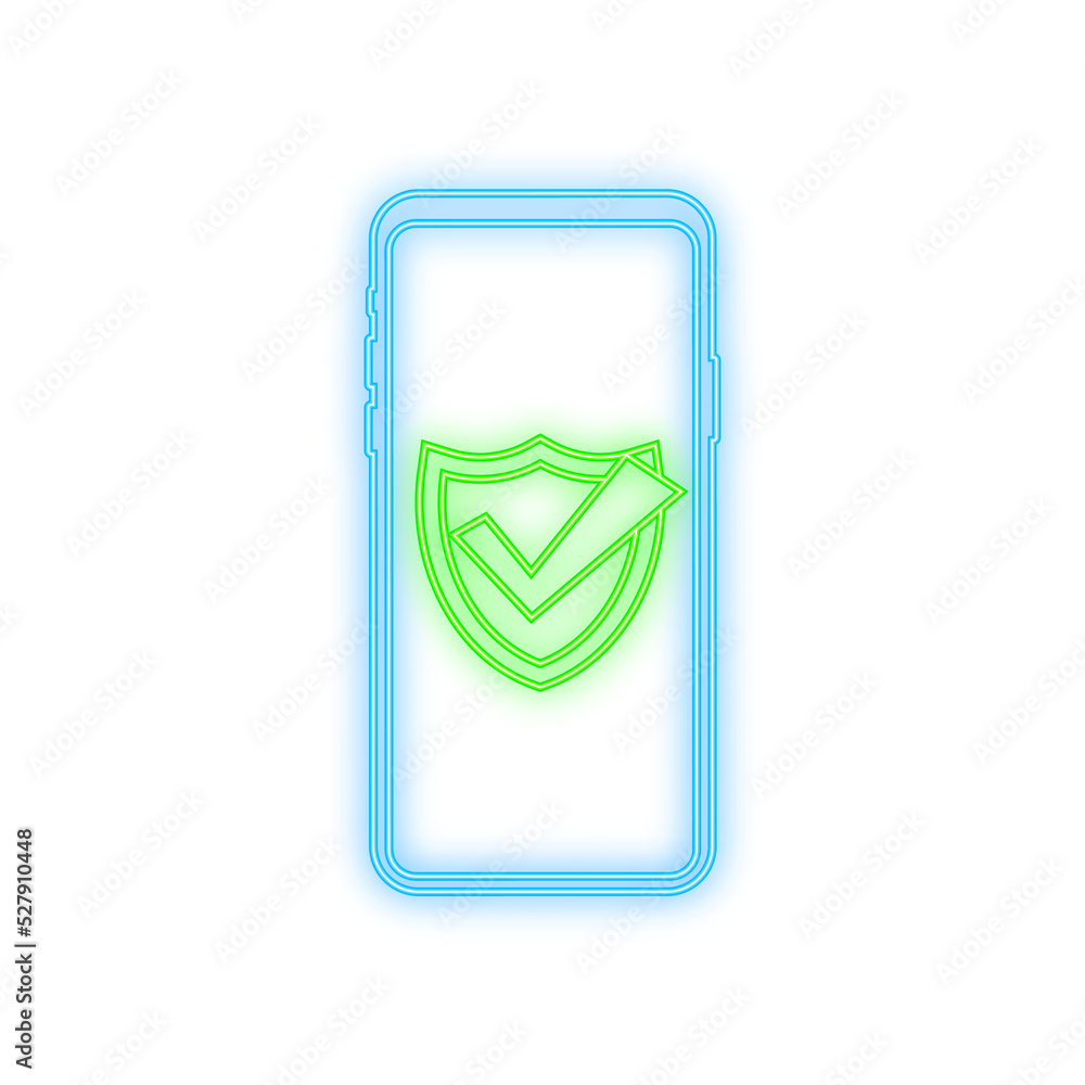 Smartphones with checkmarks neon set. Tick and cross check marks ...