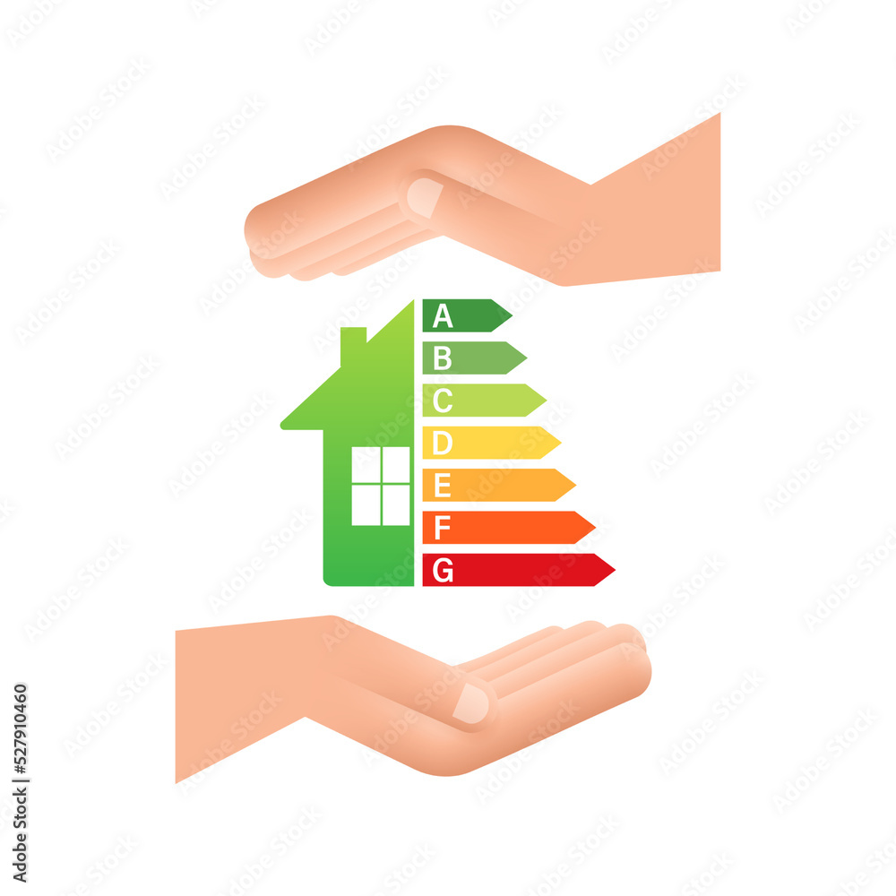 Energy efficiency chart and house concept. Home icon vector. Solar ...