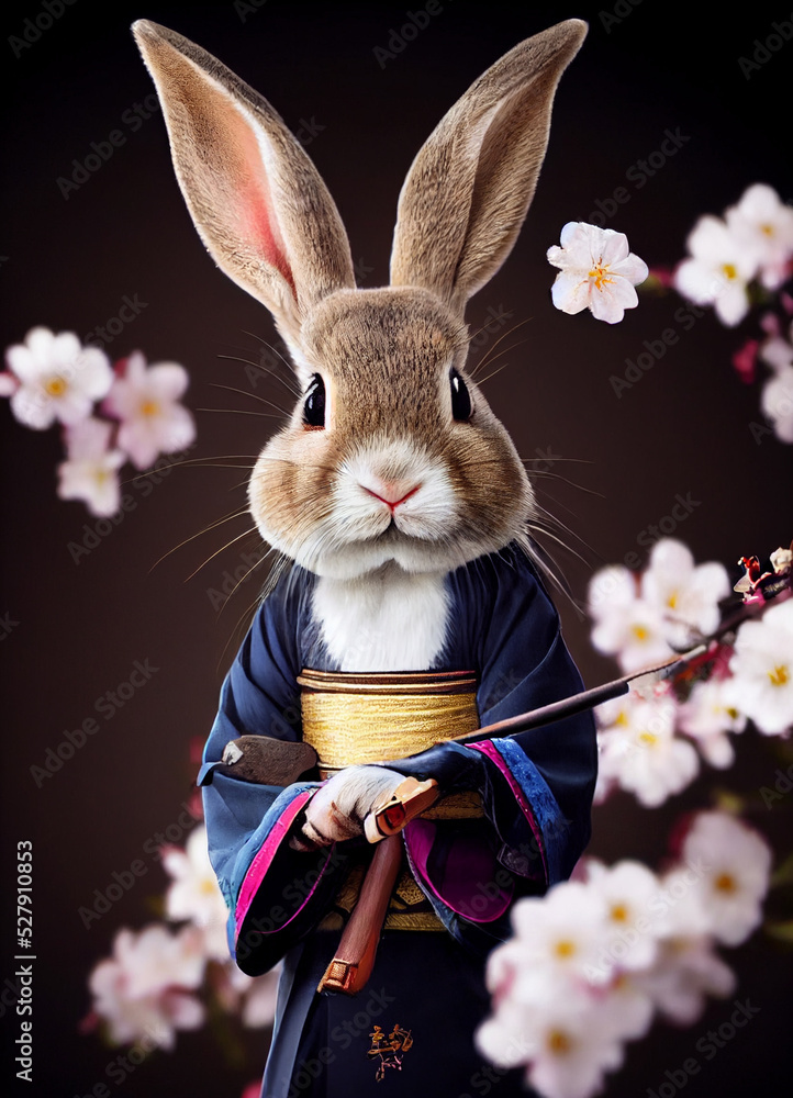 cute samurai rabbit in a traditional Japanese warrior costume, with a ...