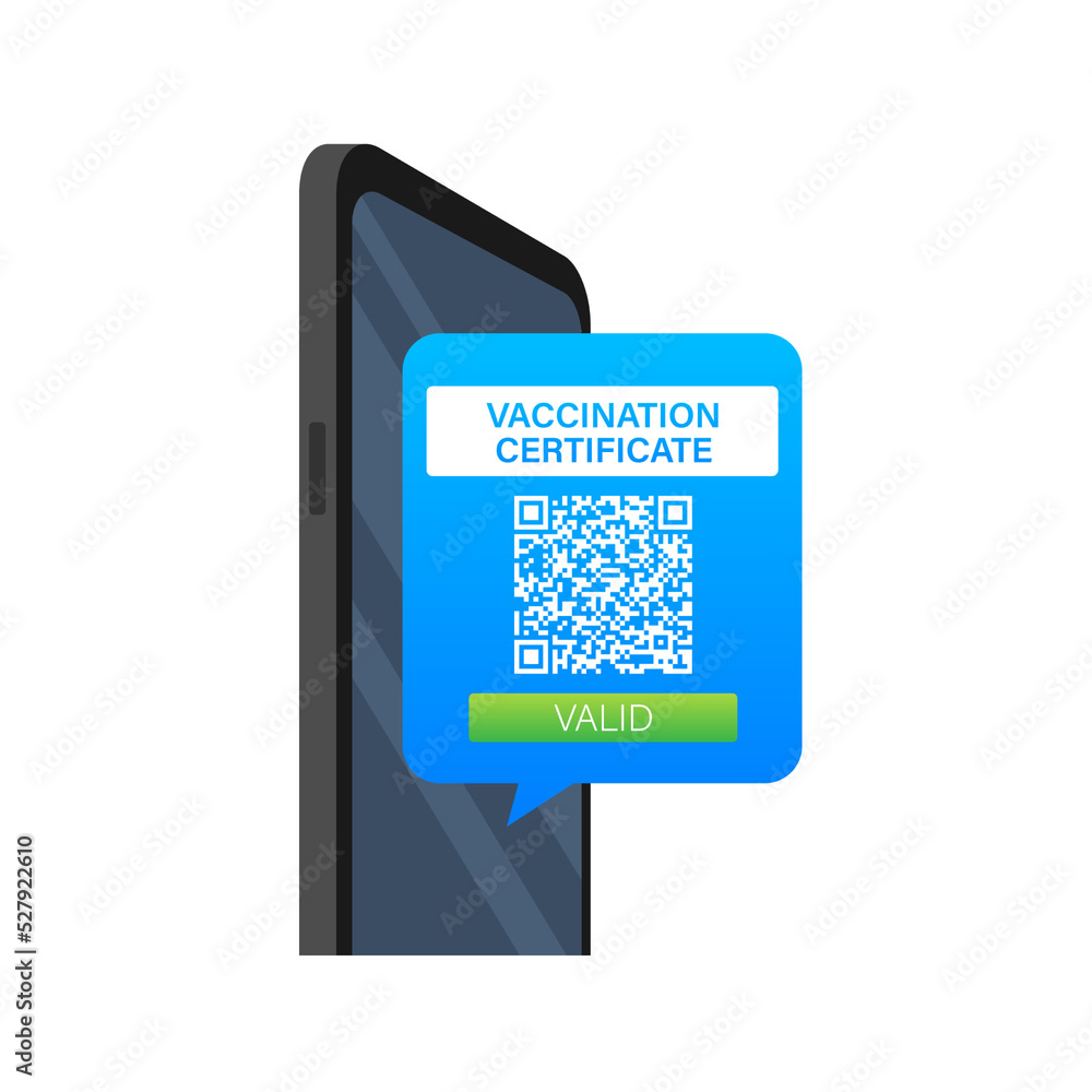 Vaccination digital certificate on smartphone. Phone screen with qr ...