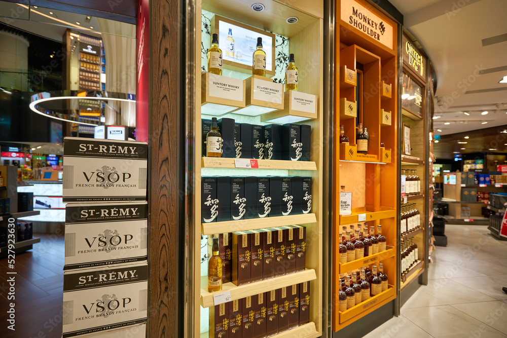 SINGAPORE - CIRCA JANUARY, 2020: a broad range of alcoholic drinks on ...