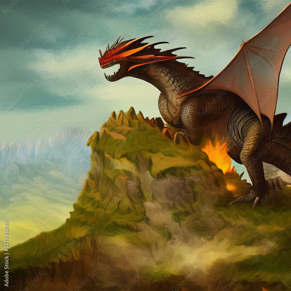 Fantasy evil dragon portrait. Surreal artwork of danger dragon from ...