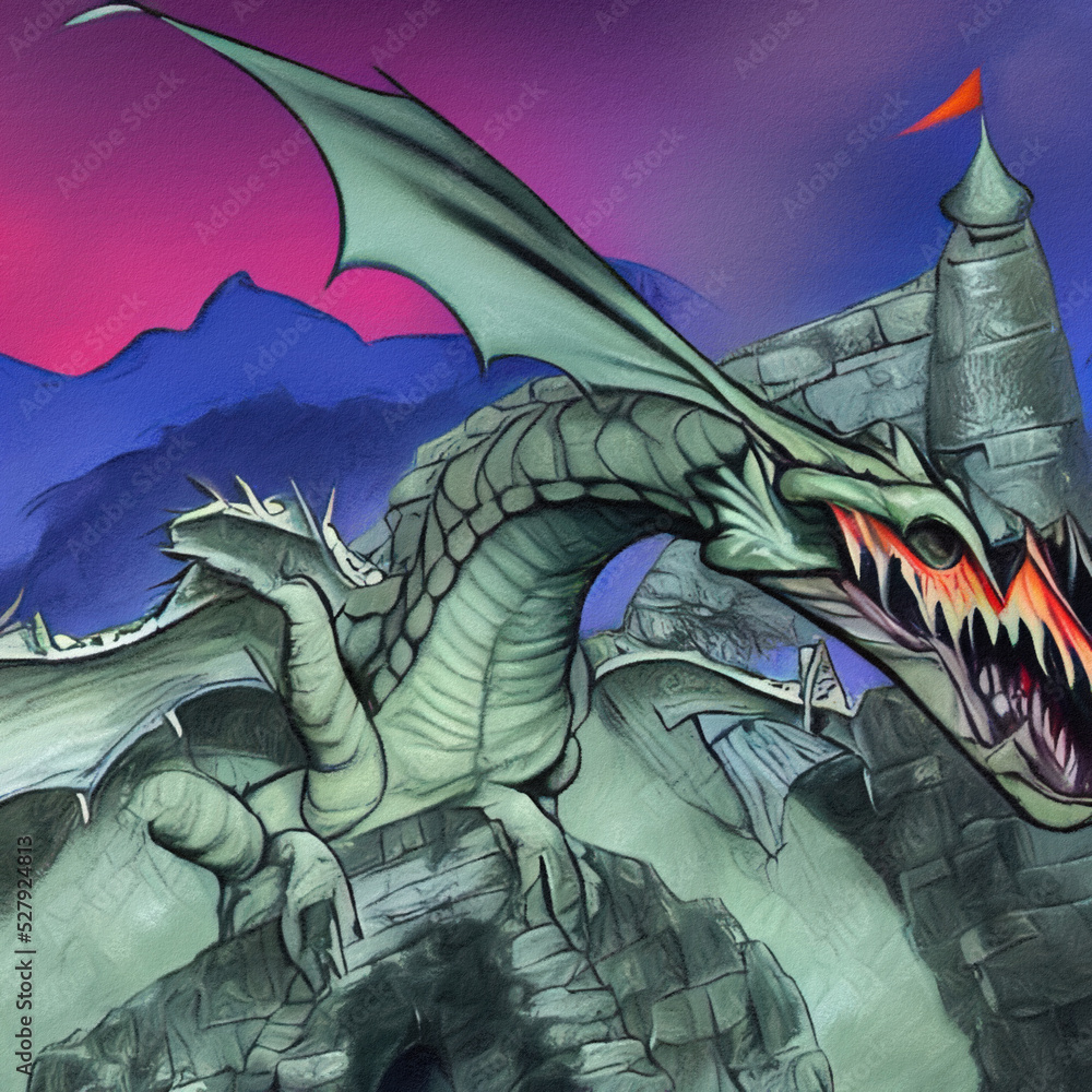 Fantasy evil dragon portrait. Surreal artwork of danger dragon from ...