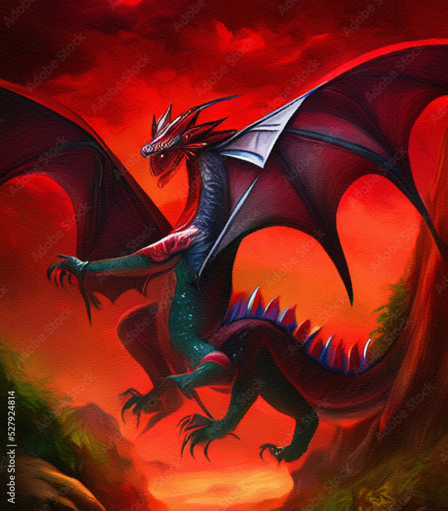 Fantasy evil dragon portrait. Surreal artwork of danger dragon from ...