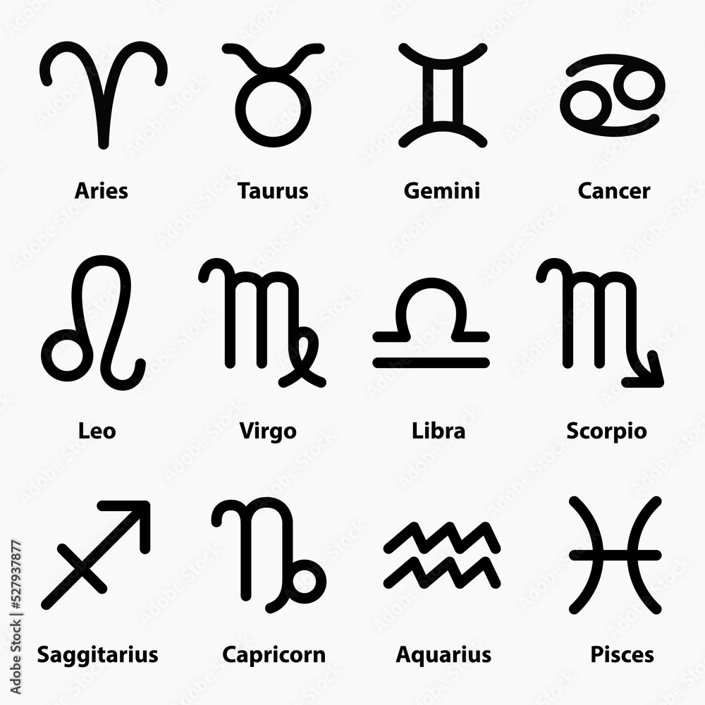 Zodiac signs icons set vector. Zodiac symbols astrology horoscope signs ...