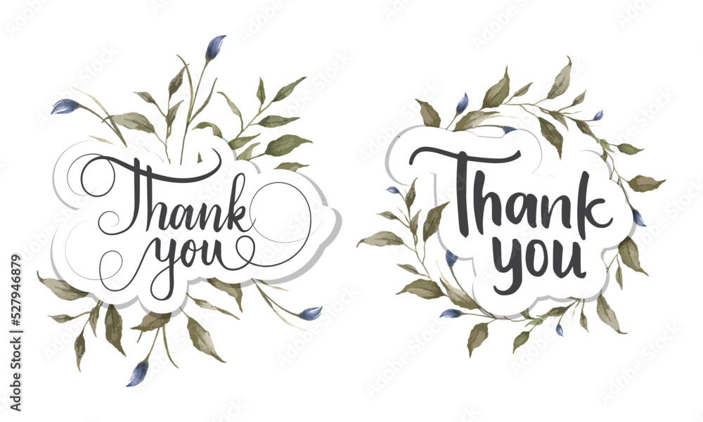Thank you script decorated by watercolor floral illustration. Stock ...
