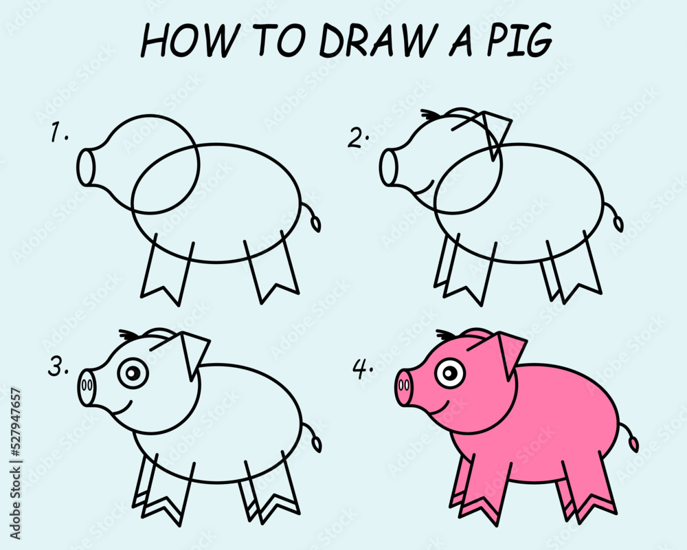 Step by step to draw a Pig. Drawing tutorial a Pig. Drawing lesson for ...