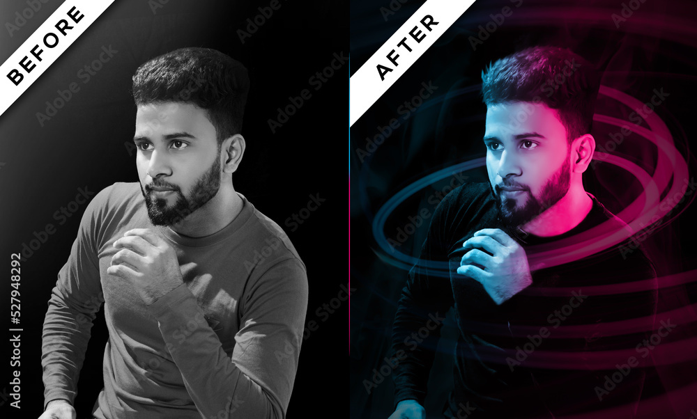 Before and After Pictures of a Person after editing in Photoshop Stock Photo | Adobe Stock