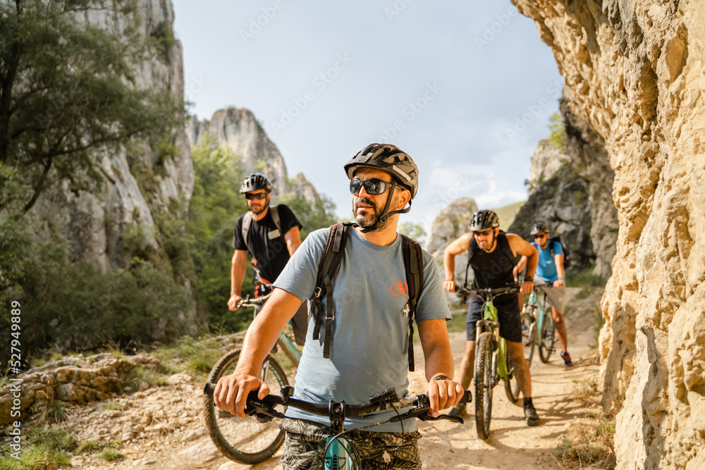 group of people riding electric bikes e-bike bicycles at the gorge ...